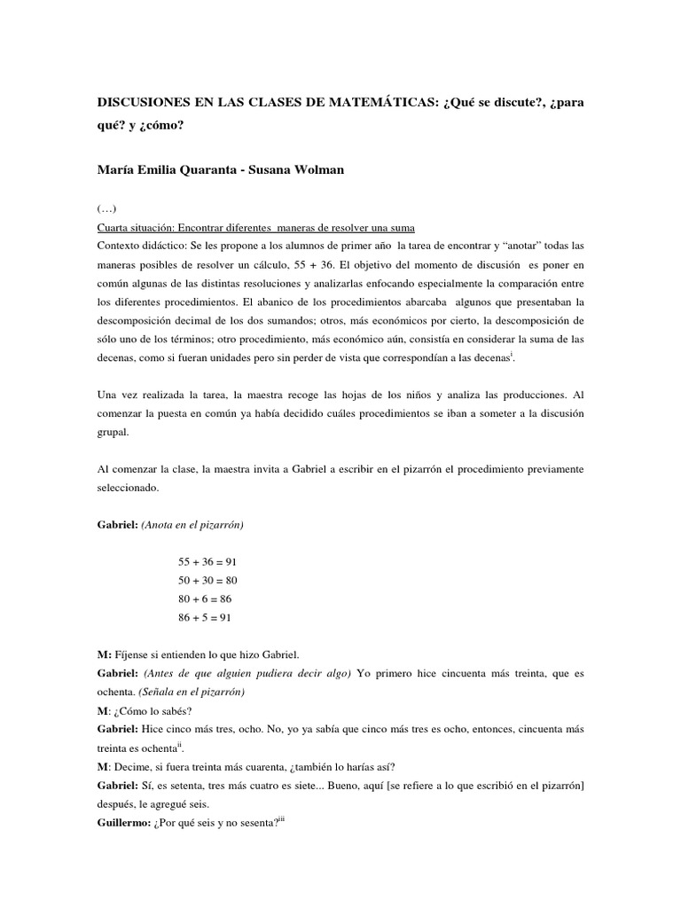 Discusiones en Las Clases de Matematicas - Fragmento | PDF