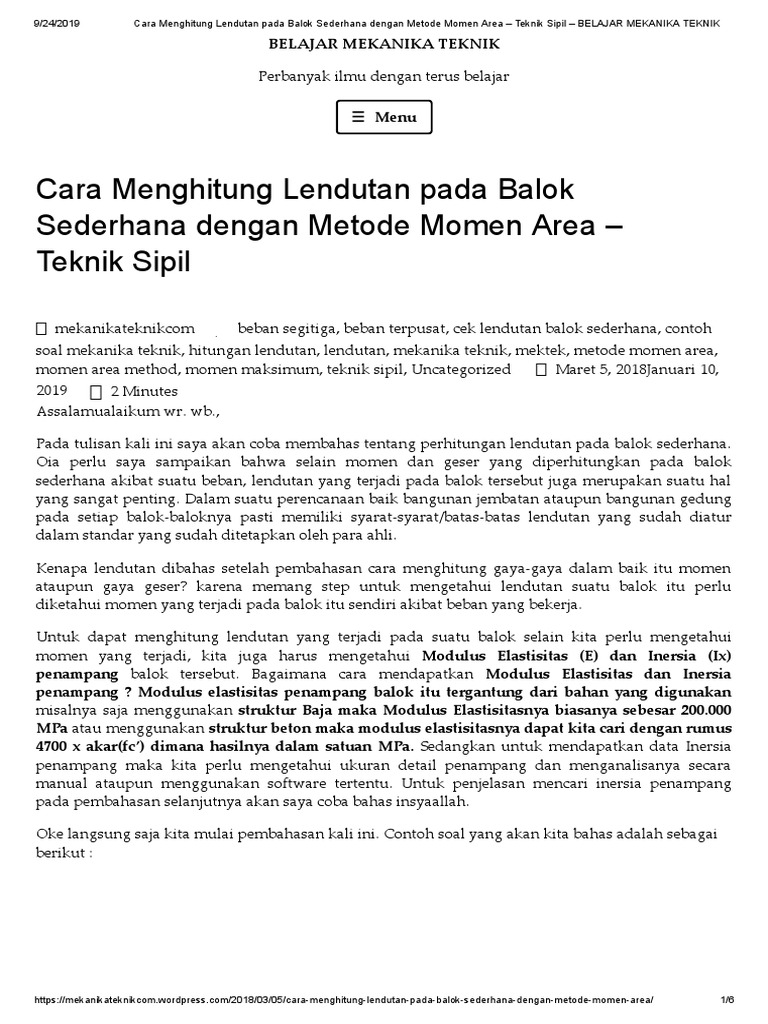 Menghitung Lendutan Balok Sederhana | PDF | Sains & Matematika ...