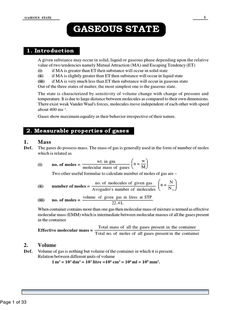 BSC 1st Year Notes Chemistry | Download Free PDF | Gases | Density