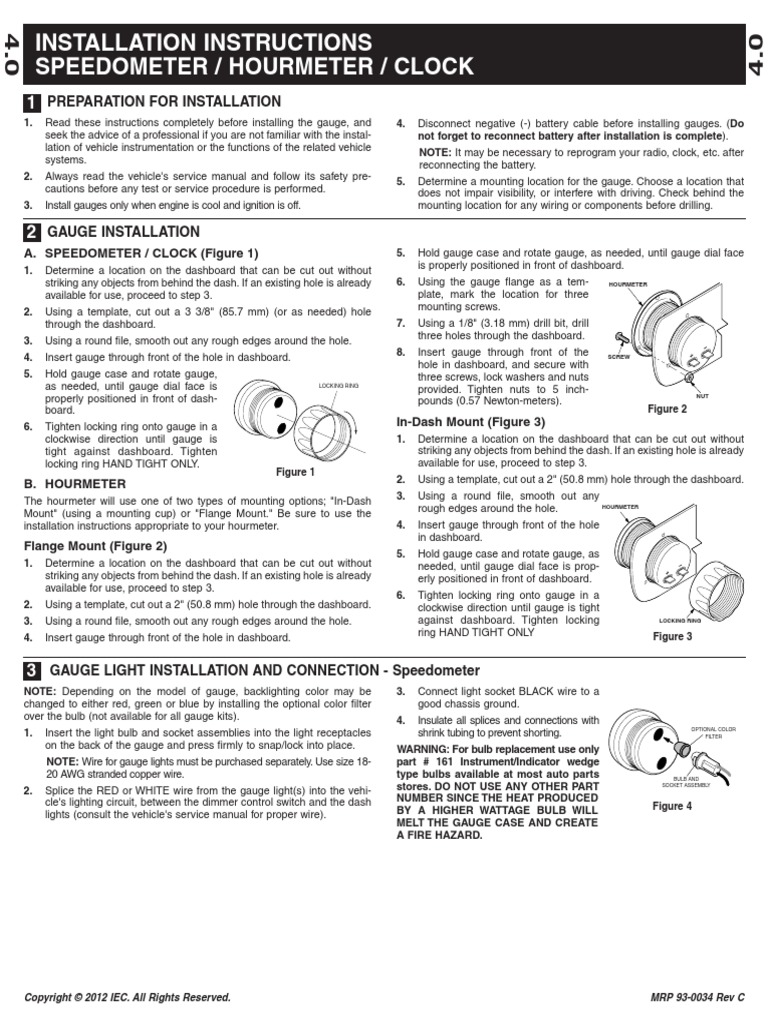 Installation Instructions Speedometer / Hourmeter / Clock | PDF ...