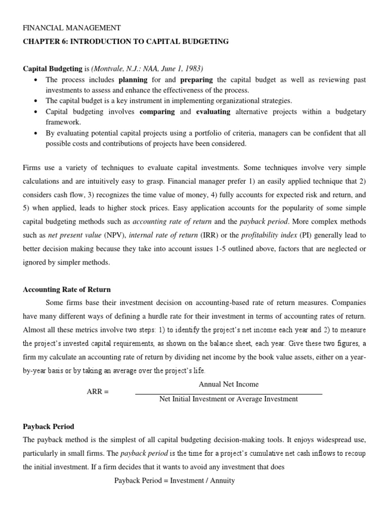 Chapter 6: Introduction To Capital Budgeting | PDF | Internal Rate Of ...