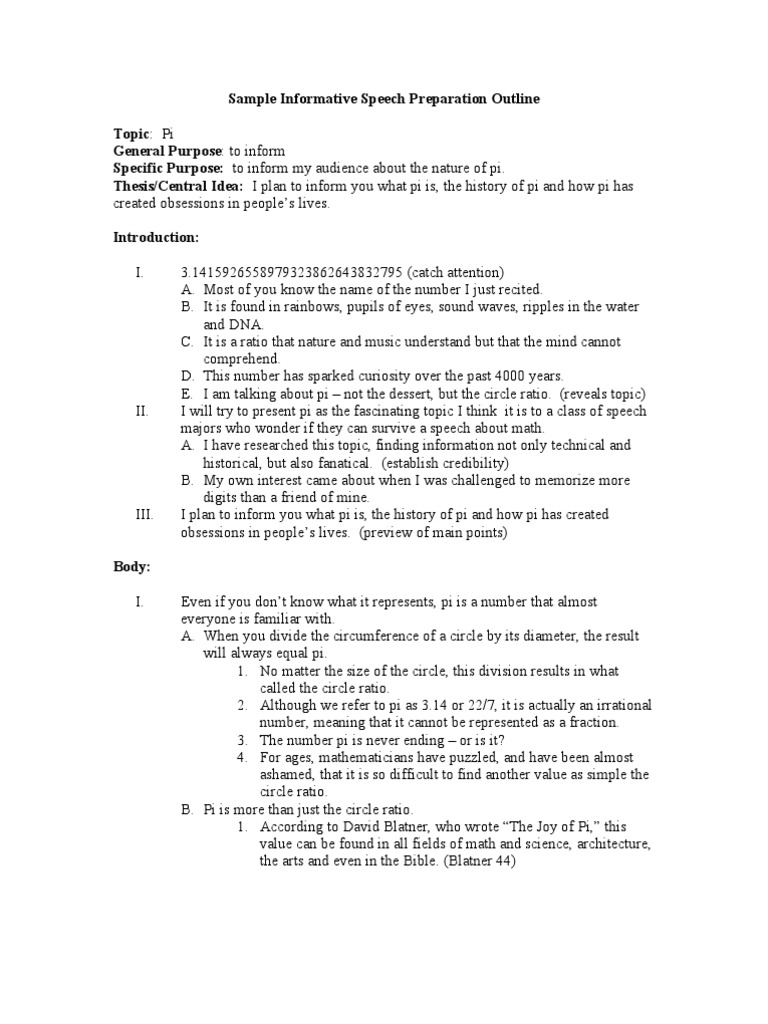 Preparation Outline Example