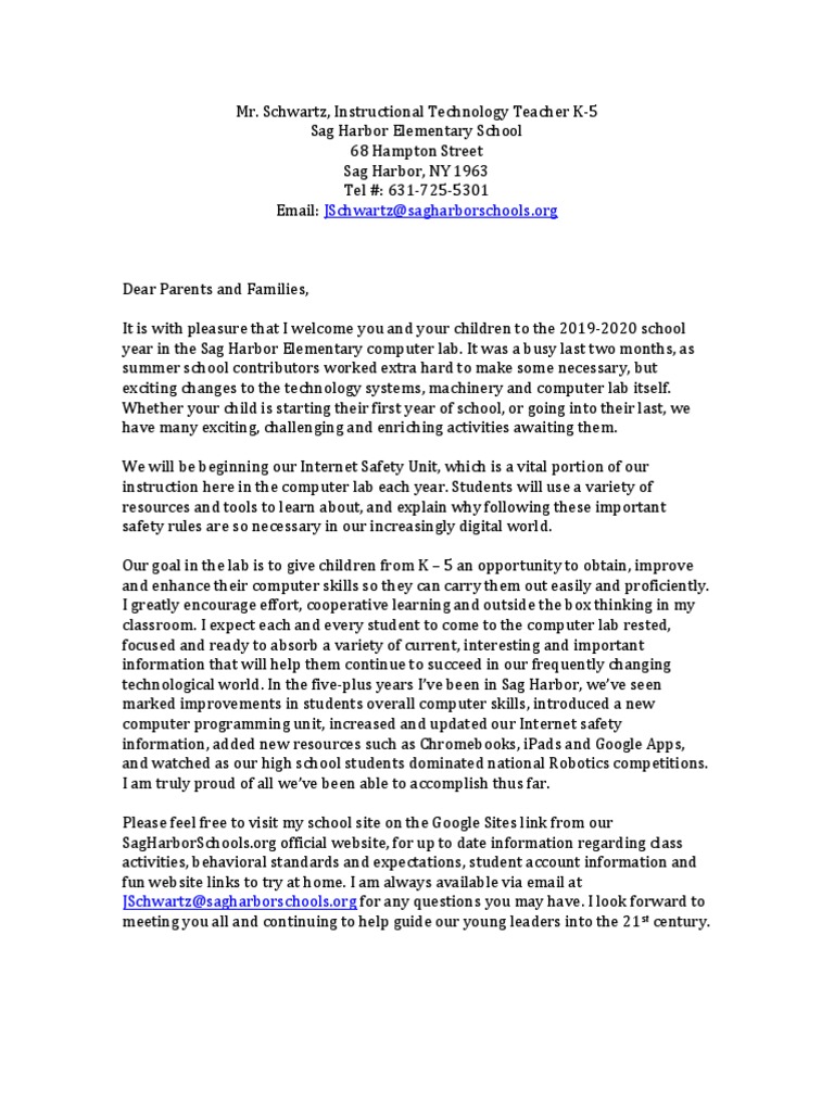 Assignment 5 - Welcome Letter Parents | PDF | Educational Technology ...