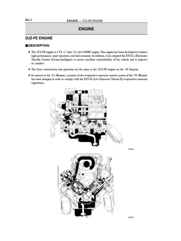 2UZ FE - Engine Description PDF | PDF | Engines | Automotive Technologies