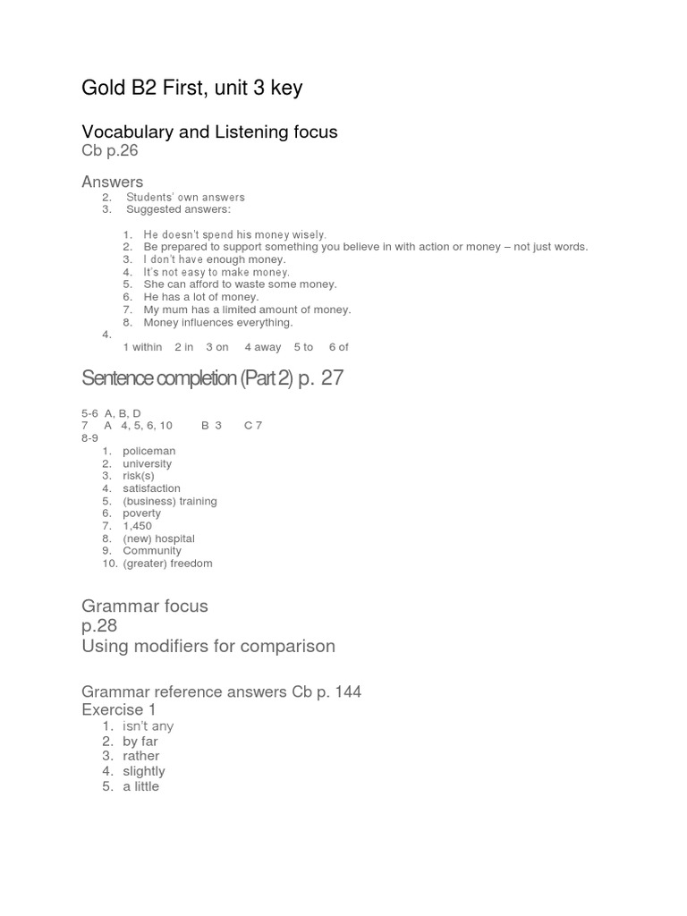 Gold B2 First Unit 3 Answer Key | PDF | Semiotics | Linguistics