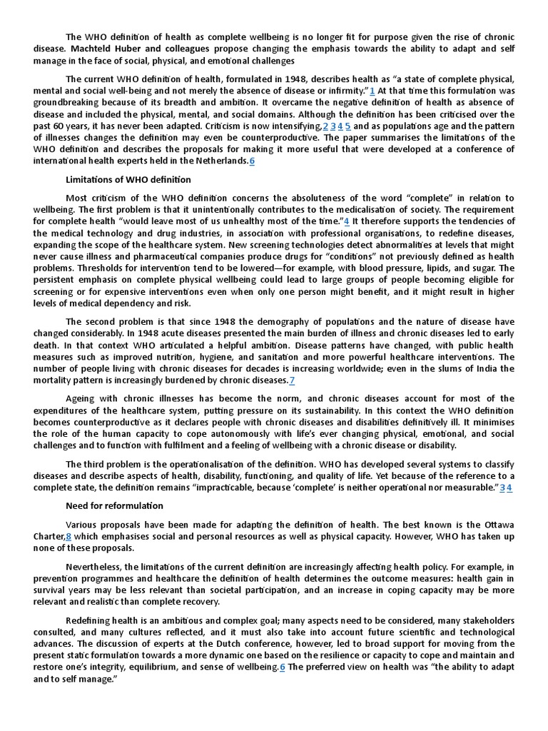 WHO Definition of Health | PDF | Chronic Condition | Stress (Biology)