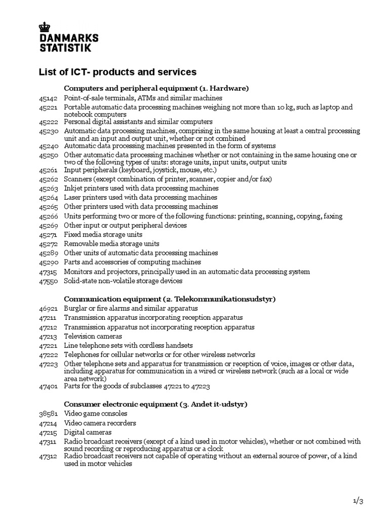 List of ICT-products and Services: Computers and Peripheral Equipment ...