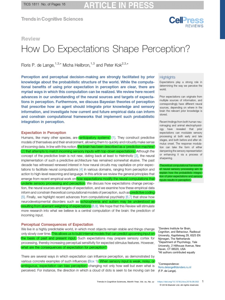 How Do Expectations Shape Perception?: Review | PDF | Visual Cortex ...