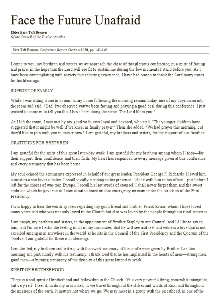 Benson - Face The Future Unafraid | PDF | Missionary (Lds Church ...
