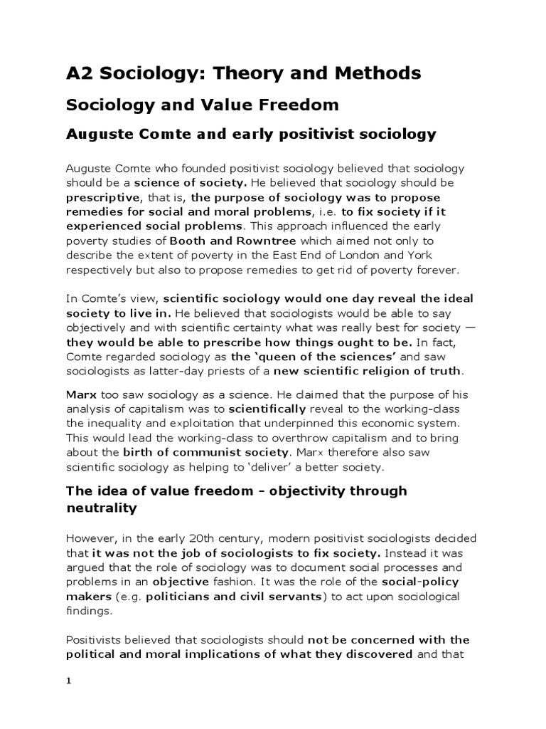 Value Freedom Theory and Methods | PDF | Positivism | Sociology