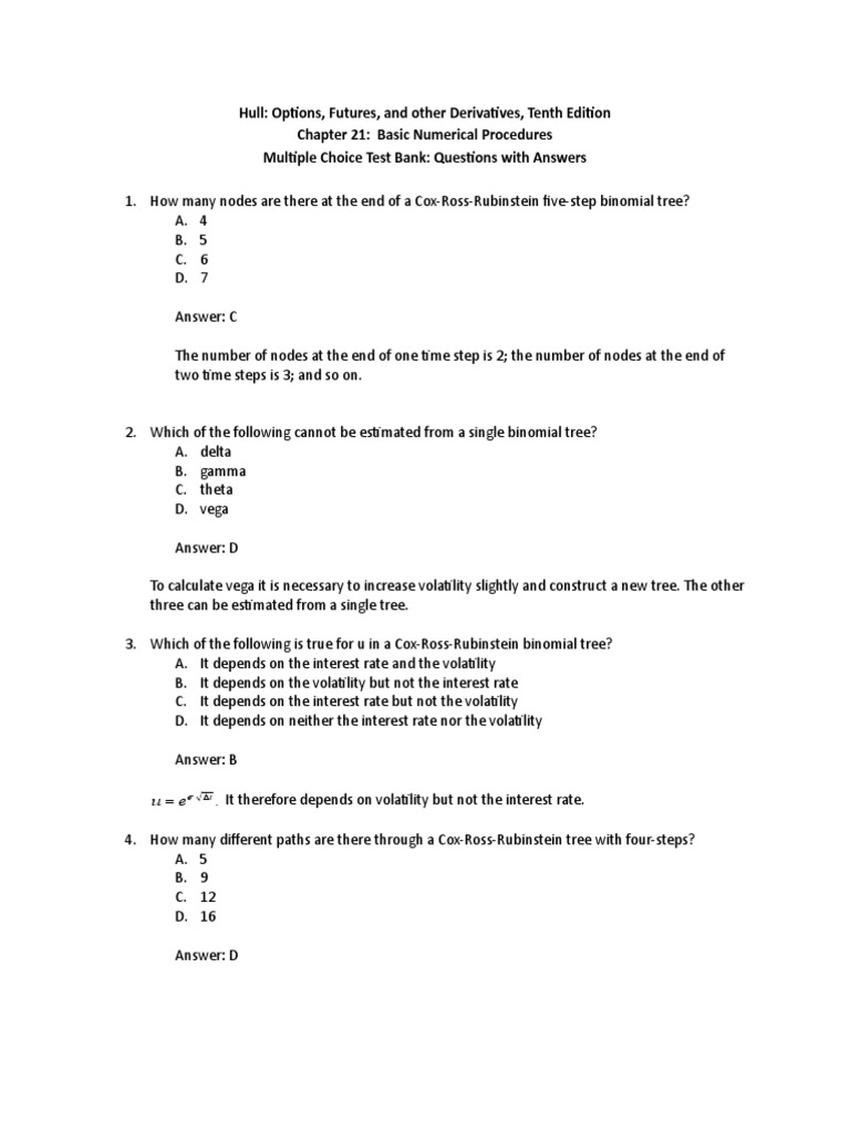 Hull OFOD10e MultipleChoice Questions and Answers Ch21 | PDF | Greeks (Finance) | Option (Finance)