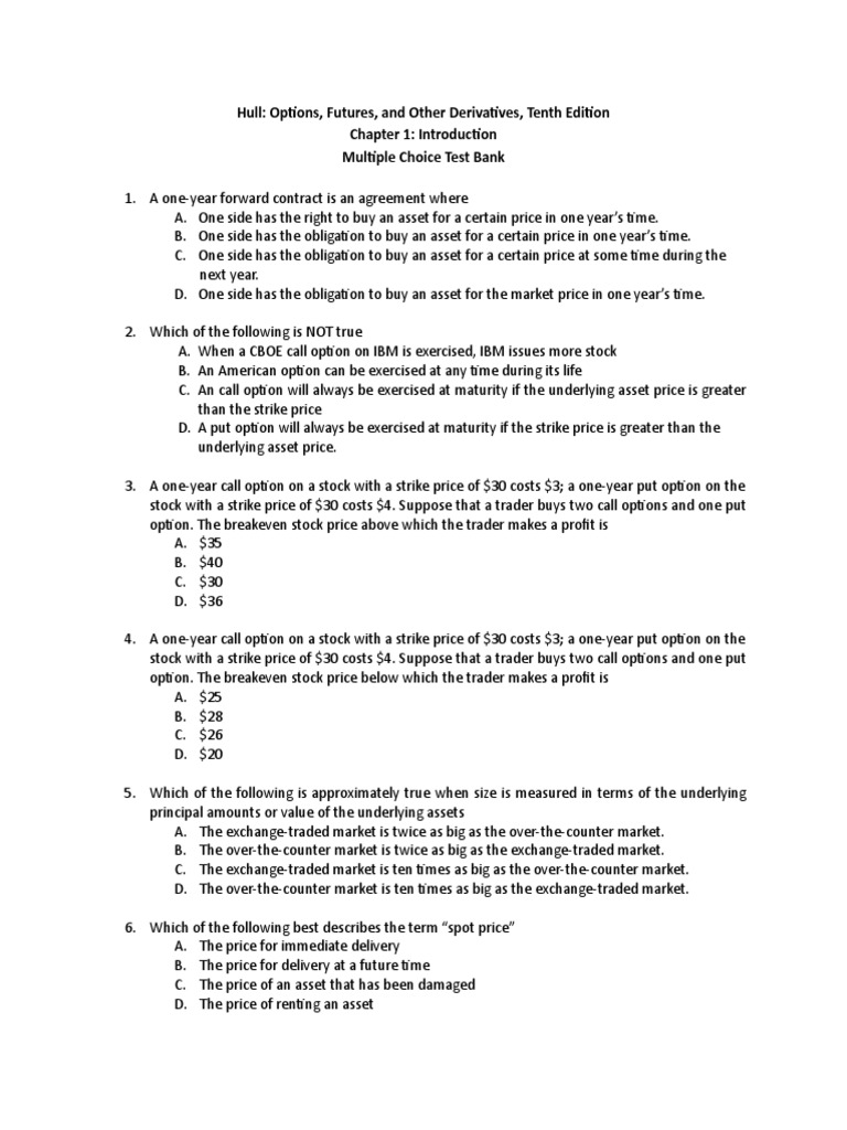Options and Derivatives Test Bank | PDF | Put Option | Option (Finance)
