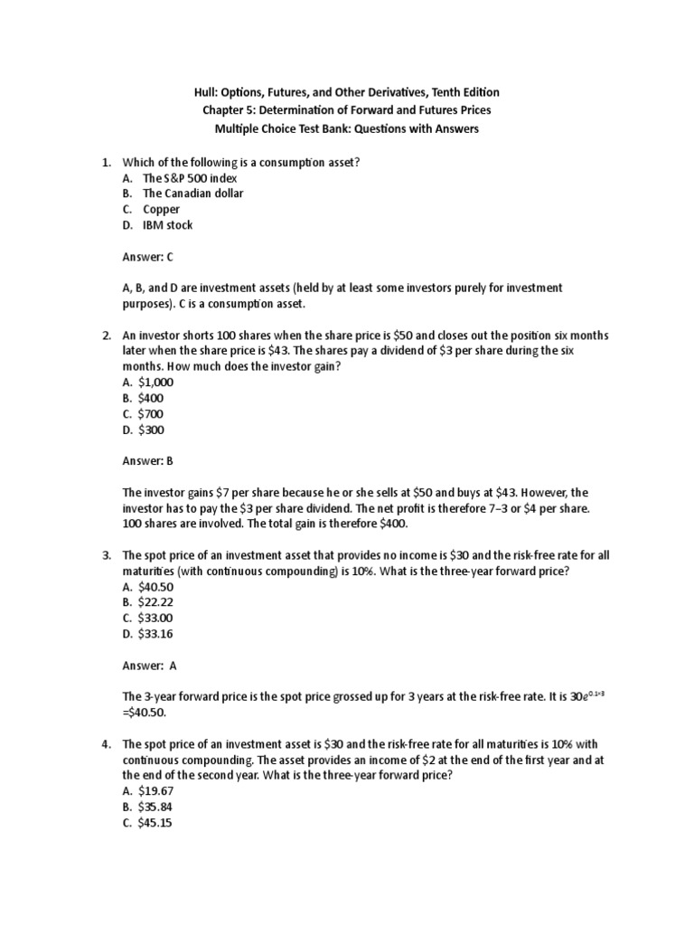 Hull OFOD10e MultipleChoice Questions and Answers Ch05 | PDF | Futures Contract | Short (Finance)