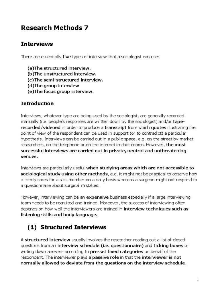 Methods 7 Interviews | PDF | Interview | Focus Group