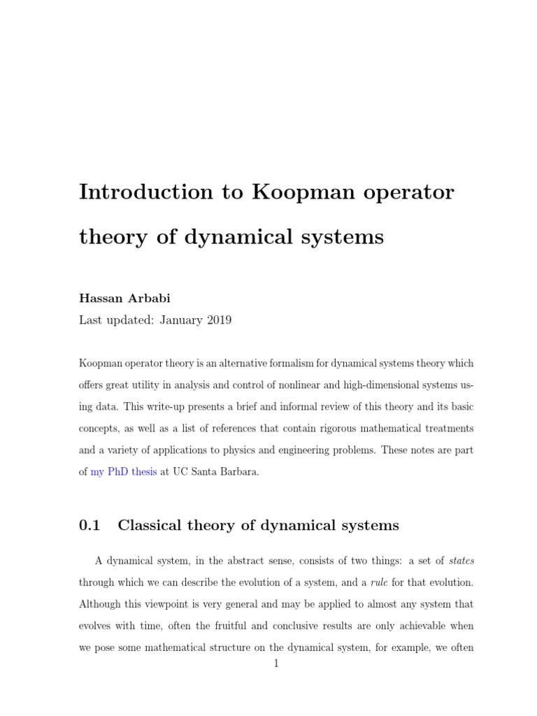 Introduction To Koopman Operator Theory of Dynamical Systems | PDF | Attractor | Dynamical System