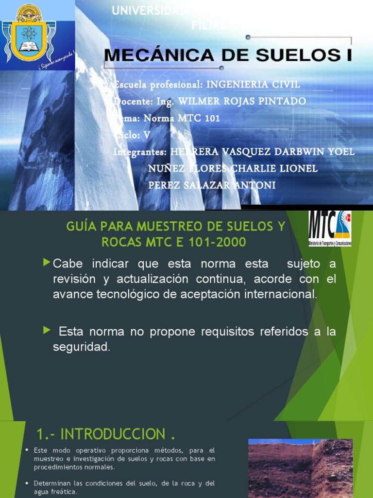 Guía MTC 101: Muestreo de Suelos y Rocas | PDF | Suelo | Roca (geología)