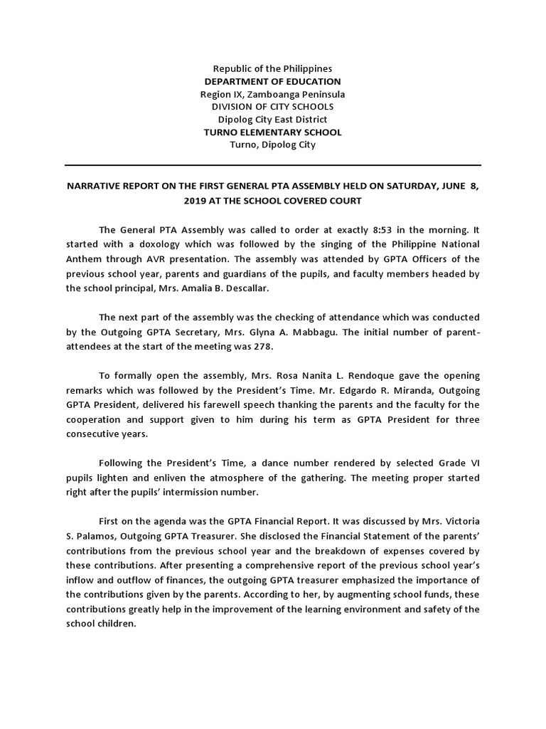 1st GPTA Assembly Narrative Report | PDF