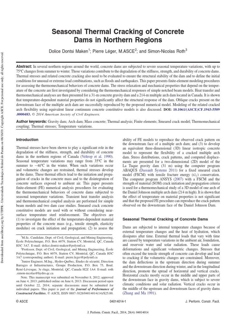 Seasonal Thermal Cracking of Concrete Dams in Northern Regions | PDF ...