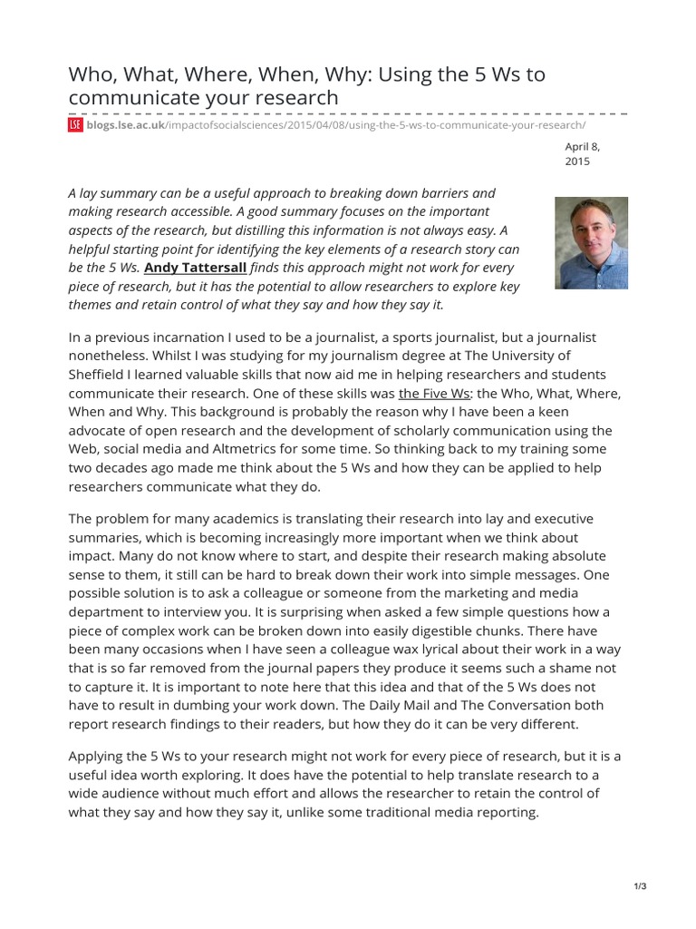 Communicating Research with 5 Ws | PDF | Journalism | Scholarly ...
