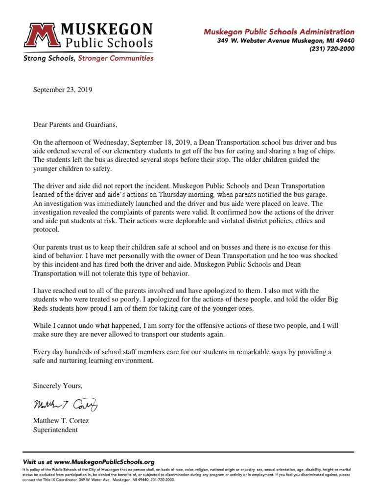 Muskegon Superintendent Letter Pdf