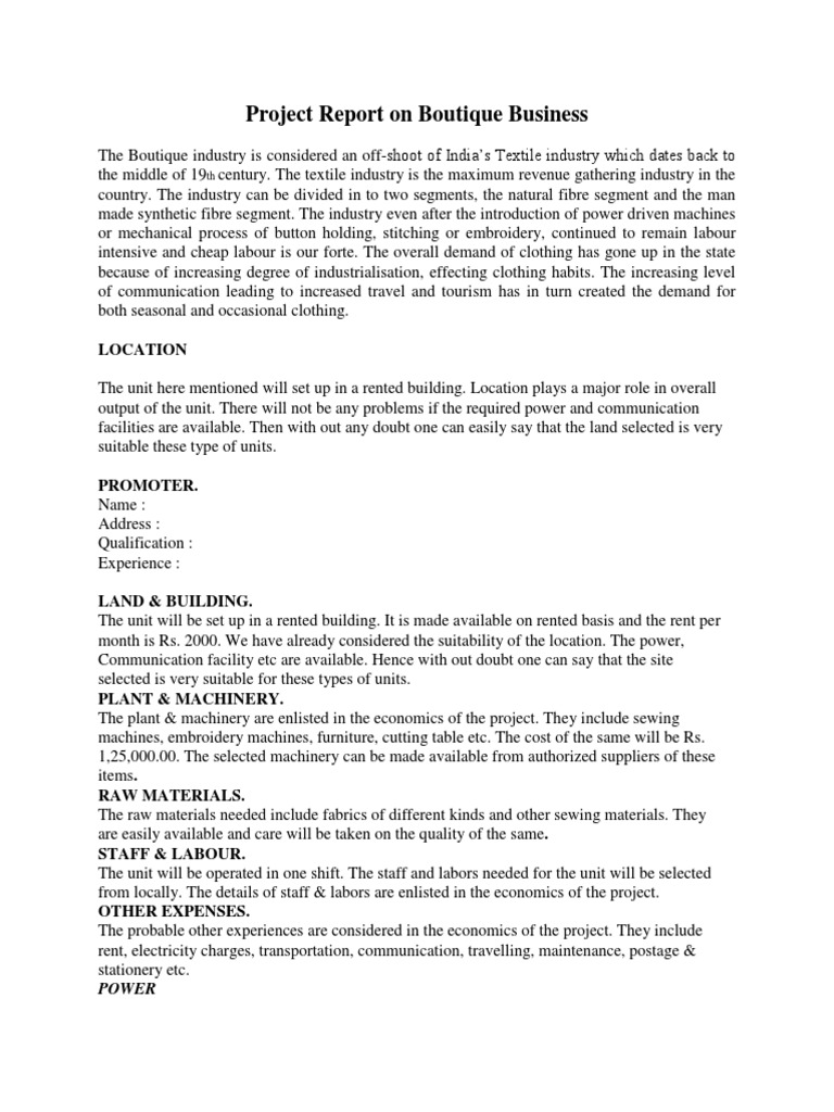 Project Report On Boutique Business | PDF | Sewing | Textiles