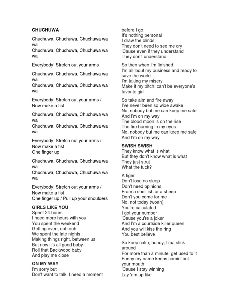 Chuchuwa Letra Completa Lirics | PDF