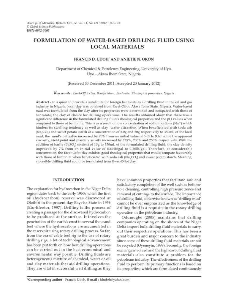 Formulation of Water-Based Drilling Fluid Using Local Materials ...