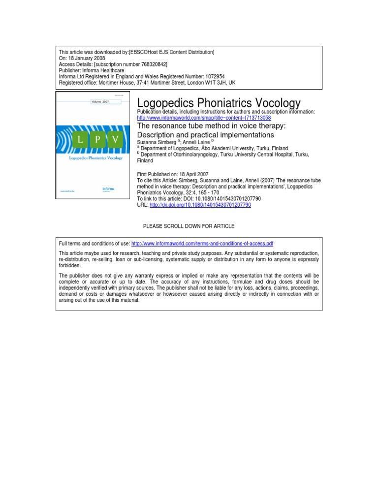 3 - The Resonance Tube Method in Voice Therapy PDF | PDF | Human Voice ...