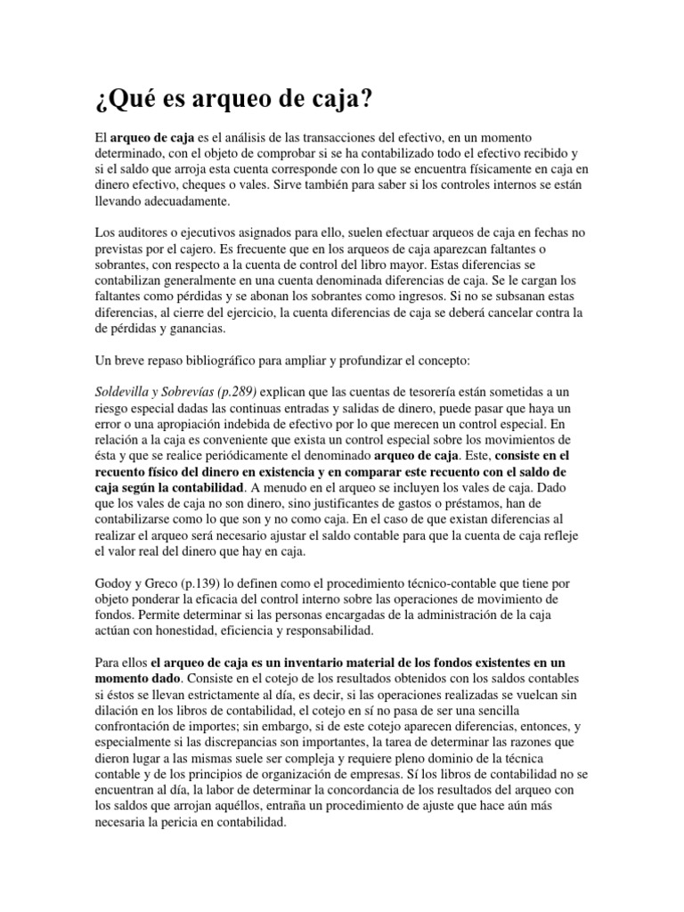 Arqueo de Caja: Definición y Proceso | PDF | Cheque | Contabilidad