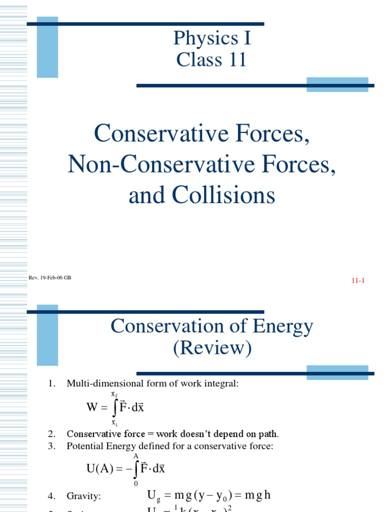 Physics I Class 11: Conservative Forces, Non-Conservative Forces, and Collisions | PDF ...