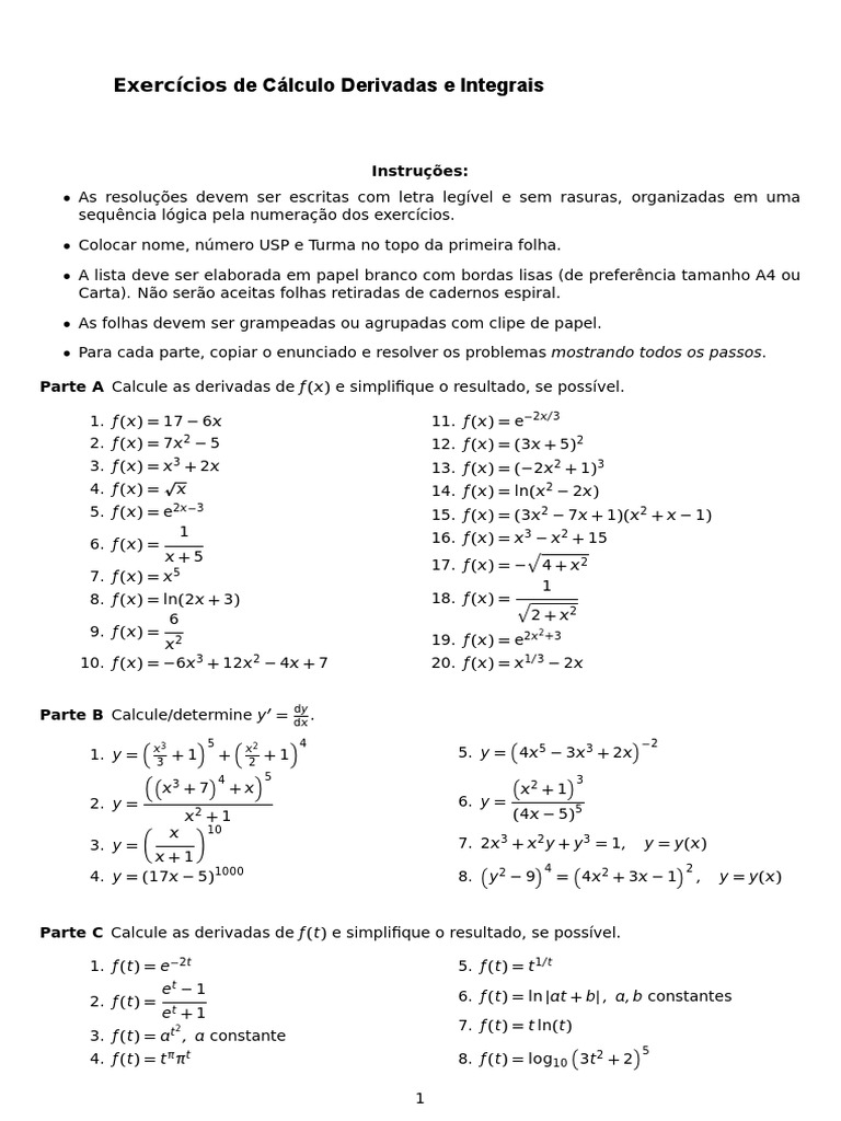 Derivadas Exercicios Resolvidos Pdf Ensino De Matemática