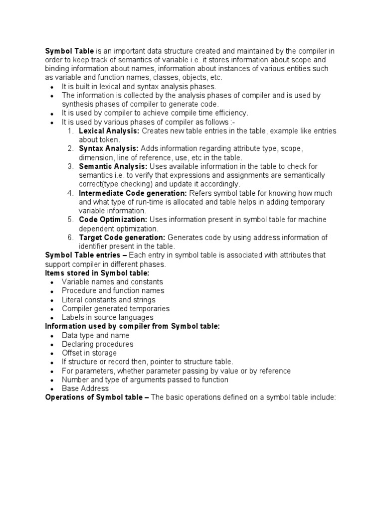 Symbol Table | PDF | Scope (Computer Science) | Pointer (Computer Programming)