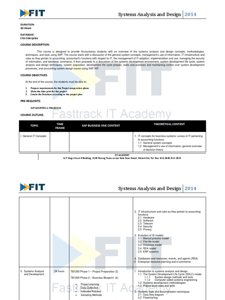 Systems Analysis and Design: Course Description | PDF | Information ...