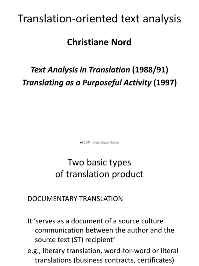 Nord's Translation-Oriented Analysis | PDF | Translations | Linguistics
