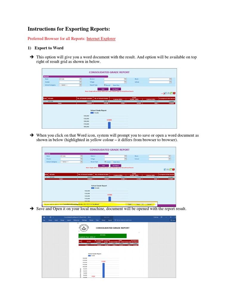 Instructions For Exporting Reports:: 1) Export To Word | PDF | Internet ...