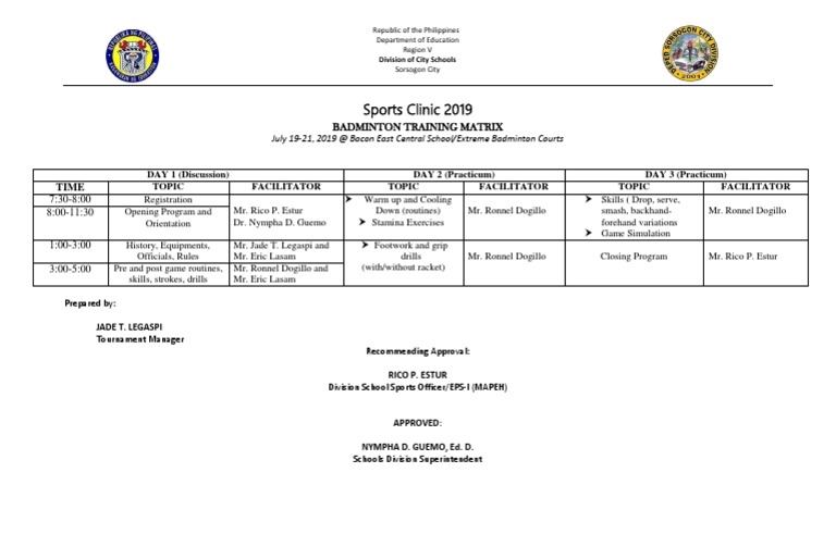 Sports Clinic 2019: Badminton Training Matrix | Download Free PDF ...