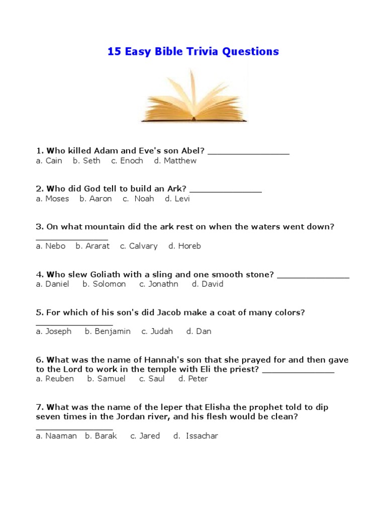 15 Easy Bible Trivia Questions and Answers - A Concise Quiz Testing ...