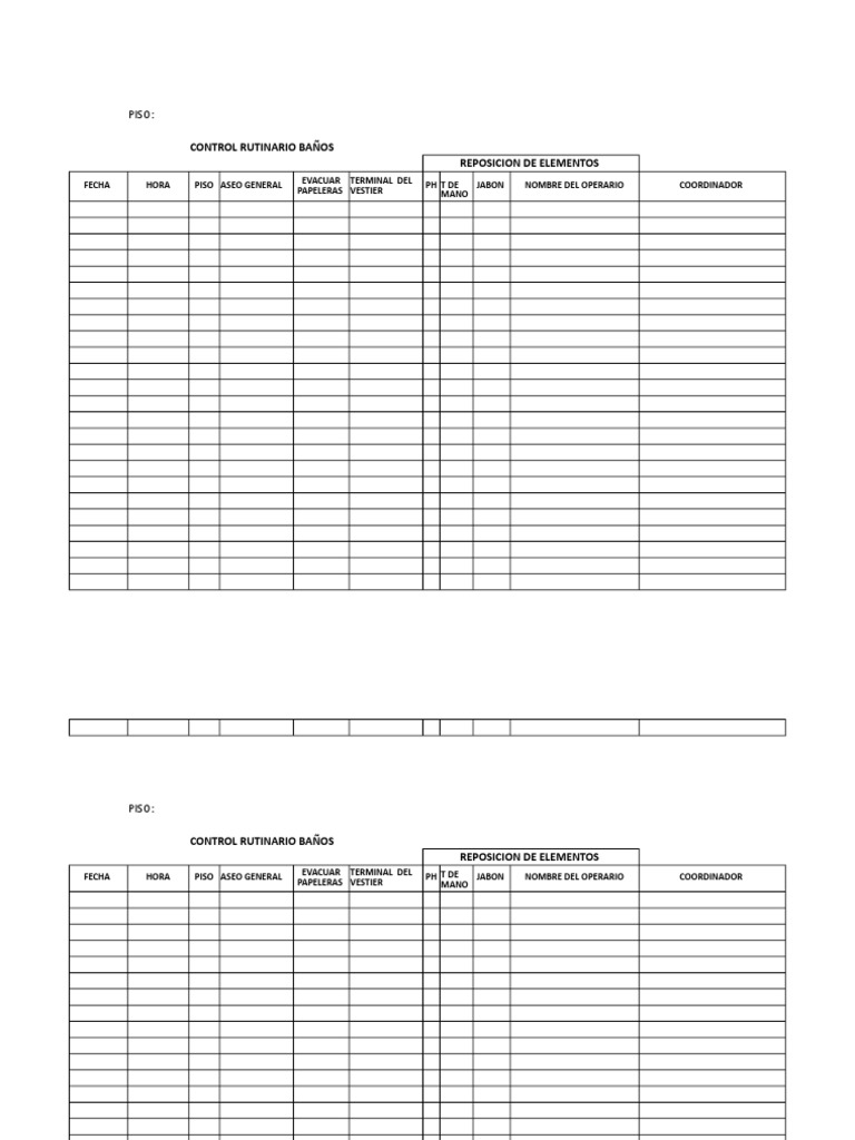 Planilla de Aseo en Baños1 | PDF