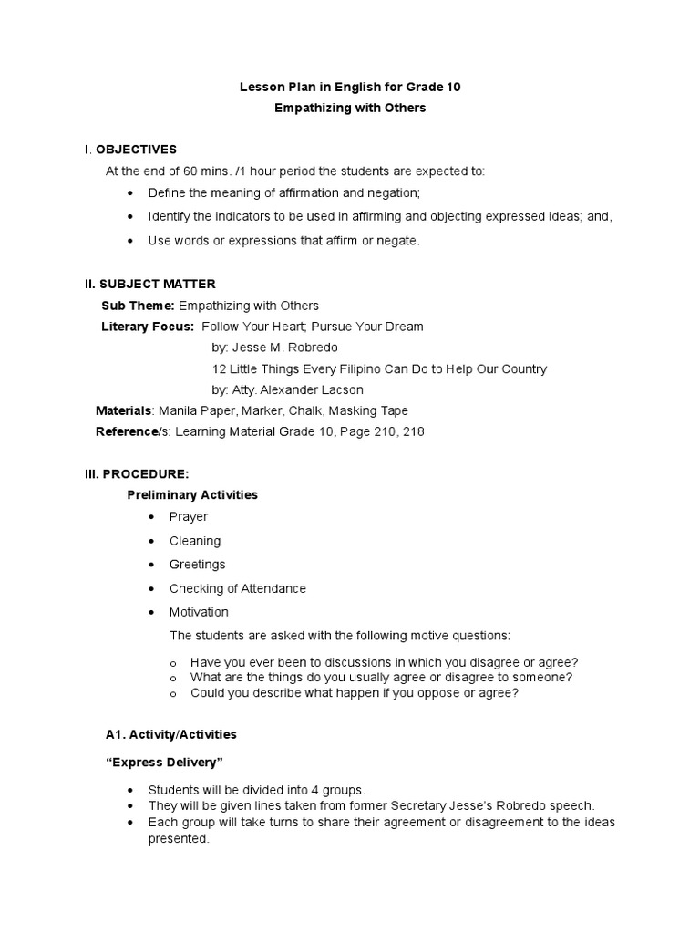 English 10 Lesson Plan | Download Free PDF | Adverb