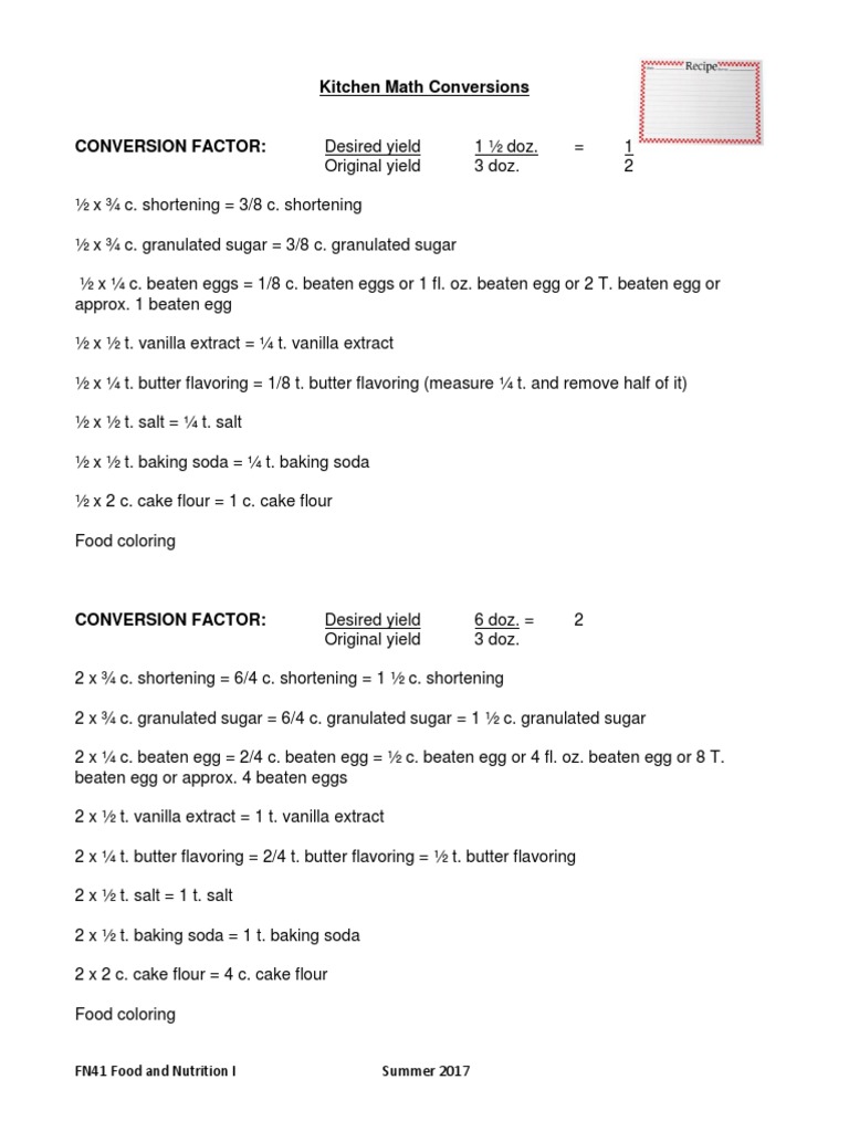 12 FN41!2!05 Kitchen Math Conversions | PDF | Cooking, Food & Wine ...