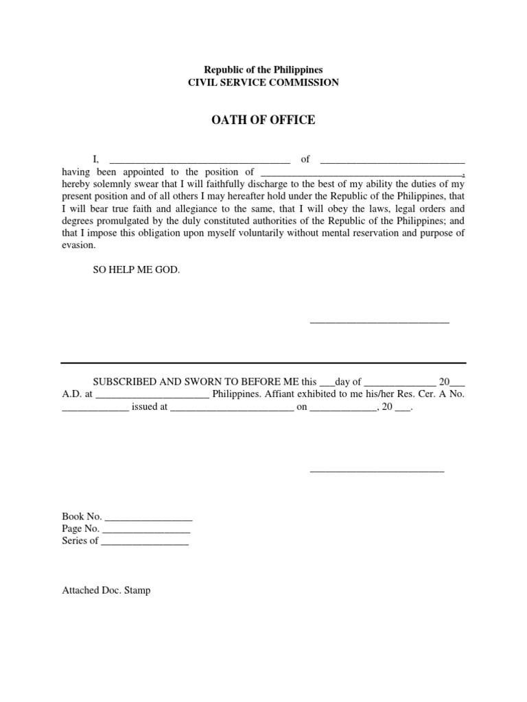 Oath of Office: Republic of The Philippines Civil Service Commission ...