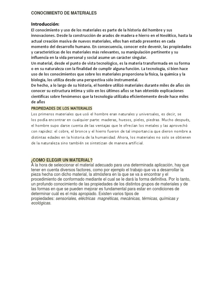 Conocimiento de Materiales | PDF