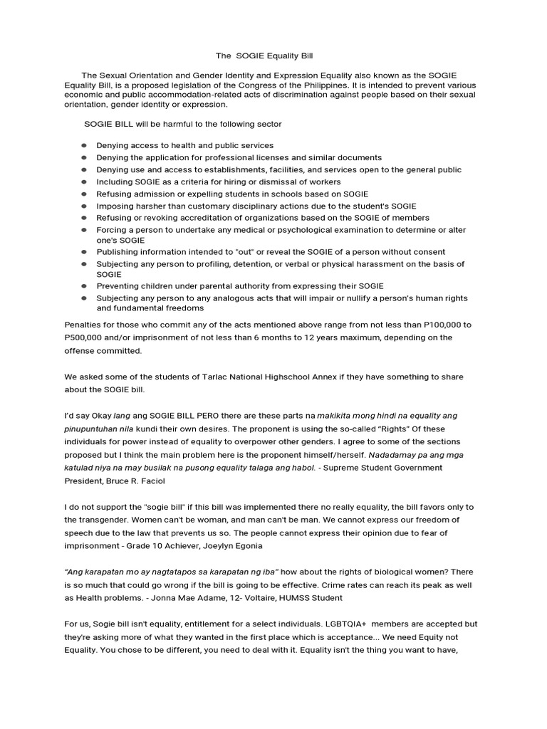 The SOGIE Equality Bill | PDF | Sexual Orientation | Human Sexuality