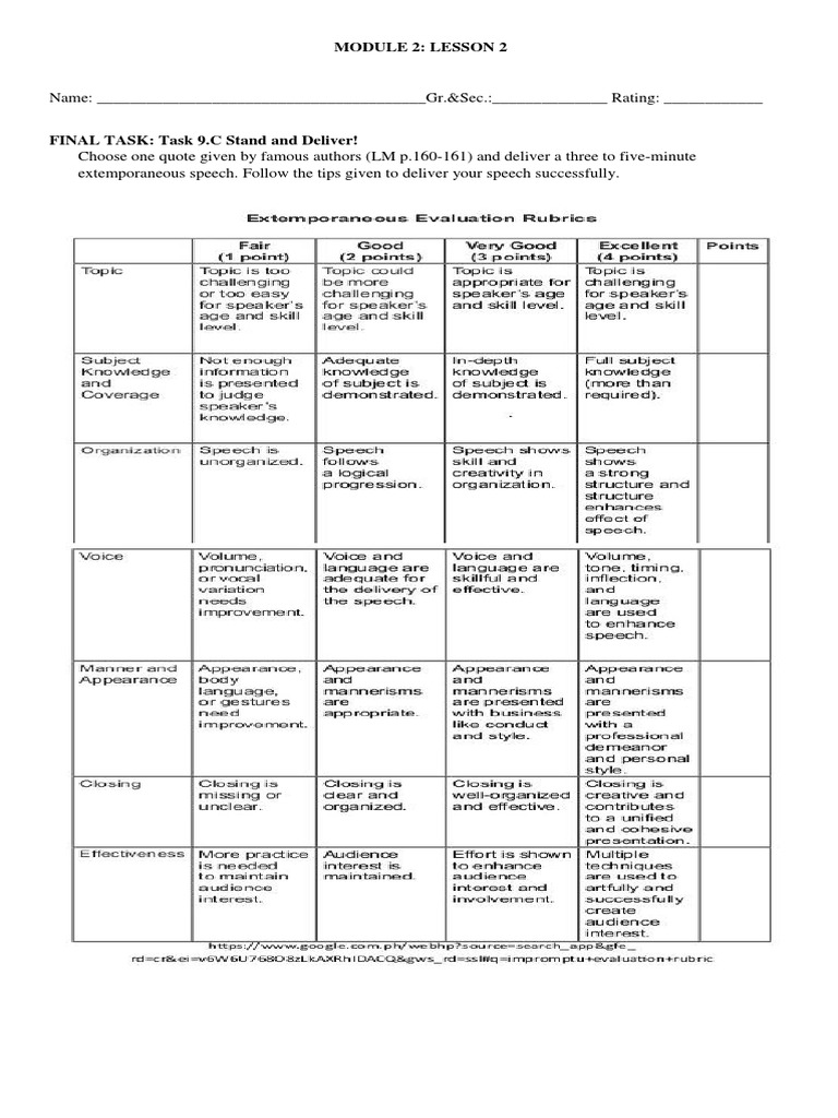 Extemporaneous Rubric | PDF
