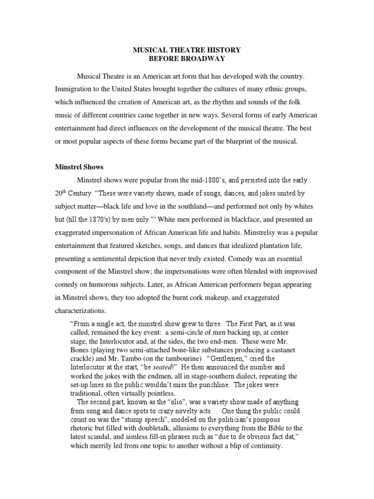 American Musical Theatre Origins | PDF | Minstrel Show | Musical Theatre