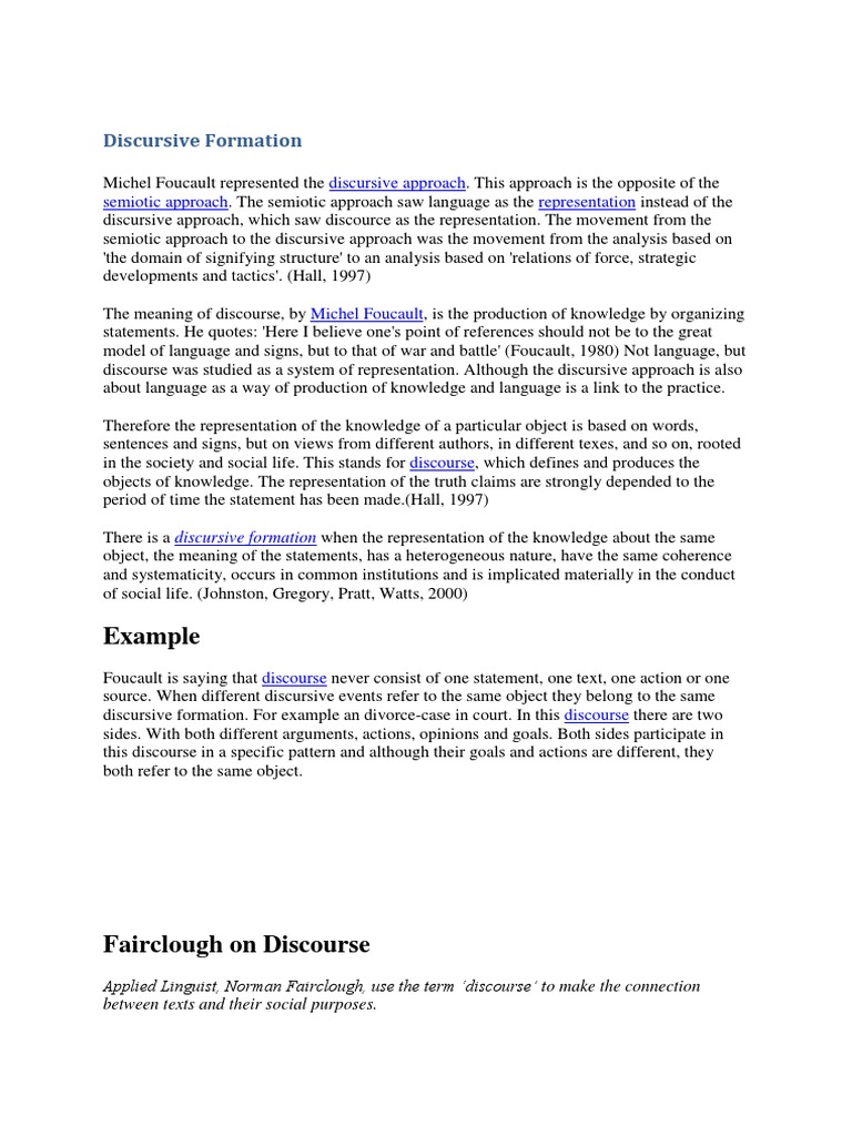 Example: Discursive Formation | PDF | Discourse | Academic Discipline ...