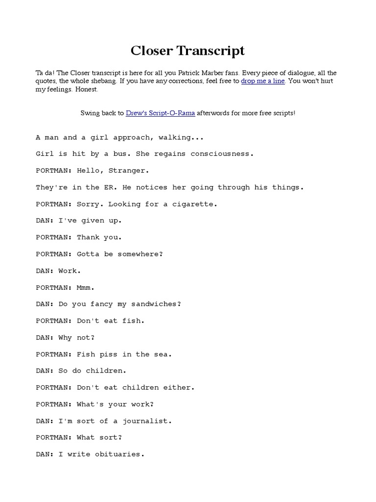 Closer Filmscript English | PDF