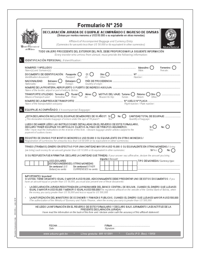 Formulario 250 | Descargar gratis PDF | Finanzas (general) | Business