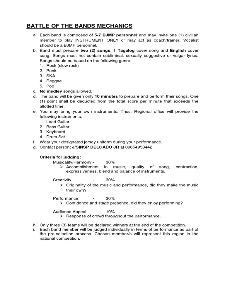 Battle of the Bands Mechanics and Criteria | PDF