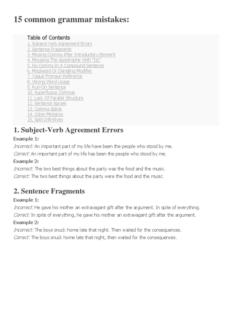 15 Common Grammar Mistakes Explained | PDF | Language Mechanics | Grammar